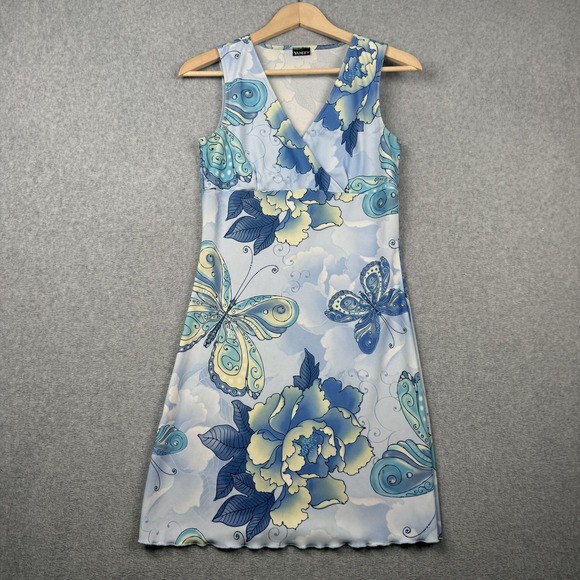 Vanity | Dresses | Vintage Vanity Dress Womens M Blue Butterfly Floral ...
